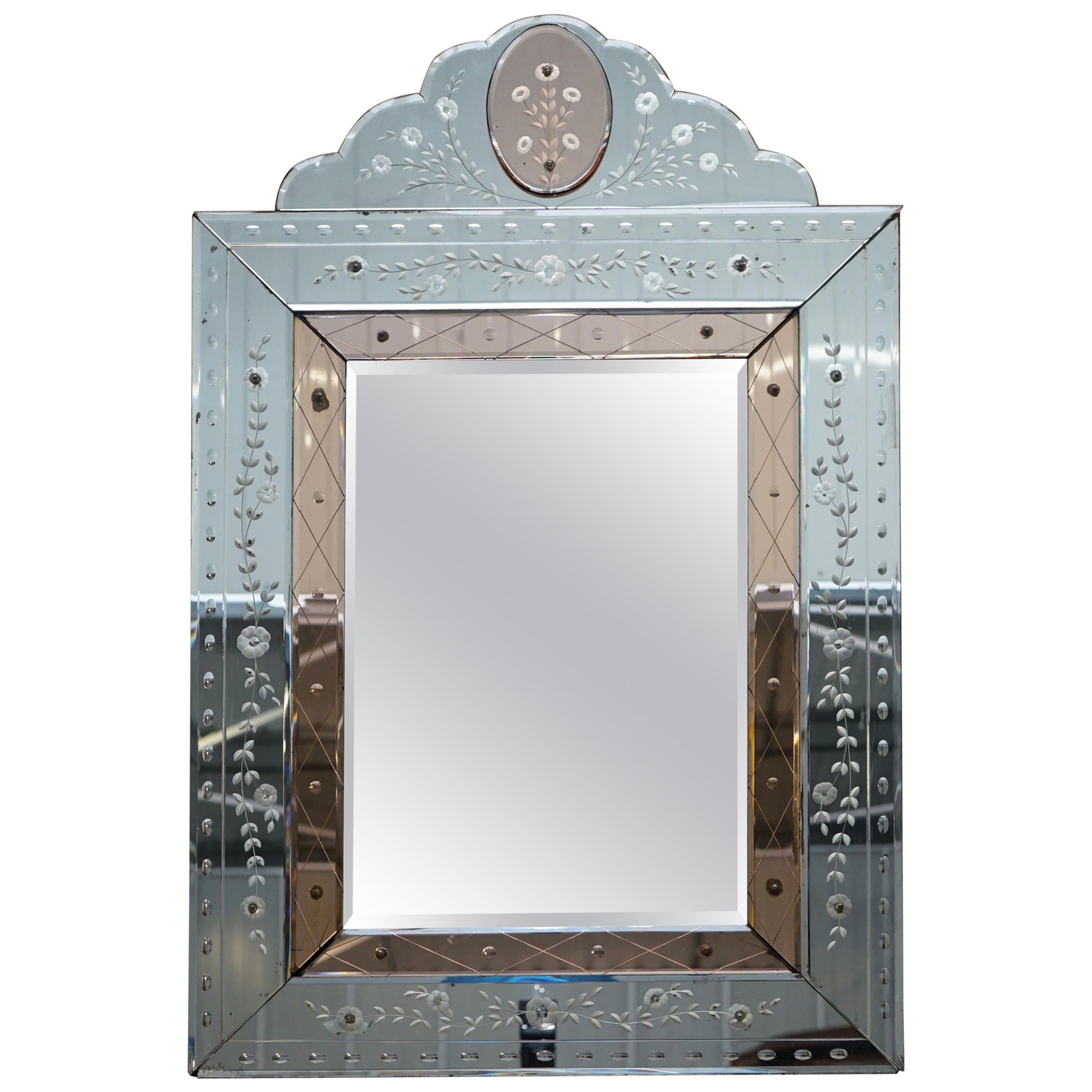 Original Etched Peach Art Deco Mirror at 1stDibs