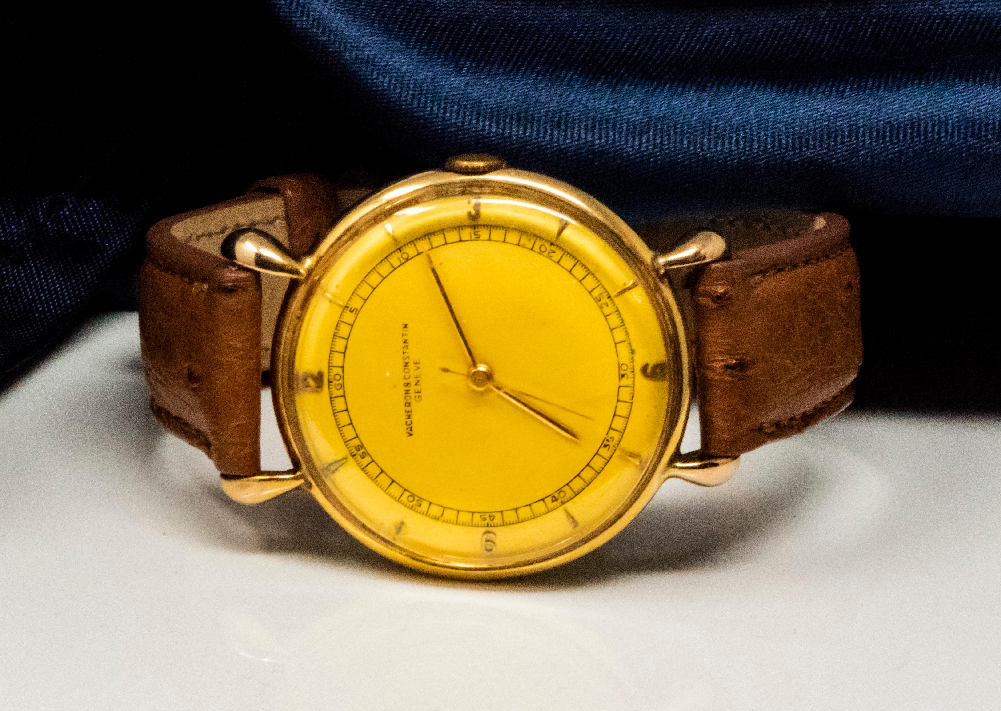 Rare 1940s Vacheron Constantin Lemon Dial Centre Second Tear Drop Lug ...
