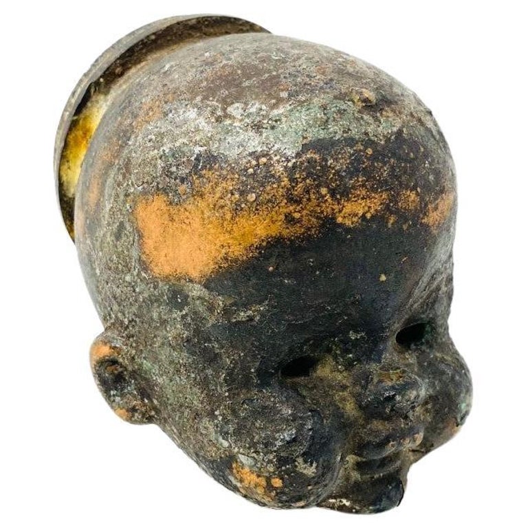 Rare 1940s Vintage Bronze Doll Head Mold Sculpture For Sale at 1stDibs