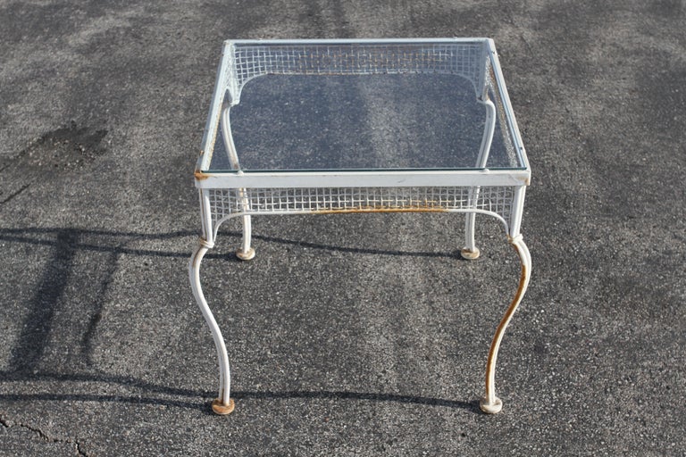 Rare 1950s Mid Century Modern Woodard Wrought Iron and Mesh Glass Top ...