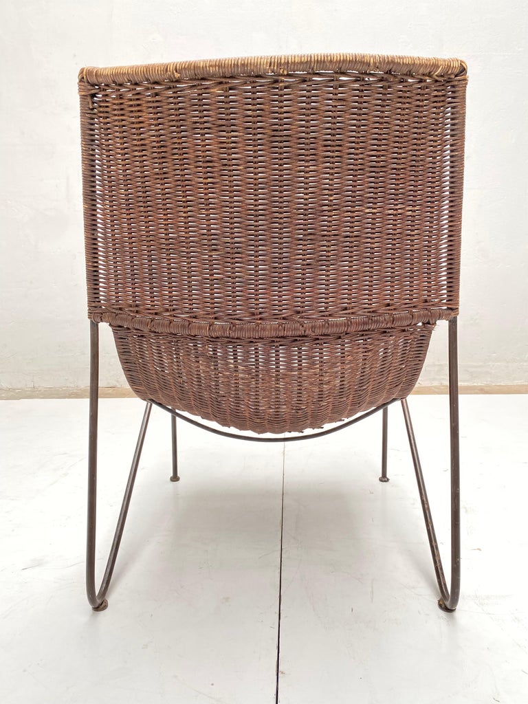 Rare 1950s Rene-Jean Caillette Wicker Lounge Chair with Serpentine Form ...