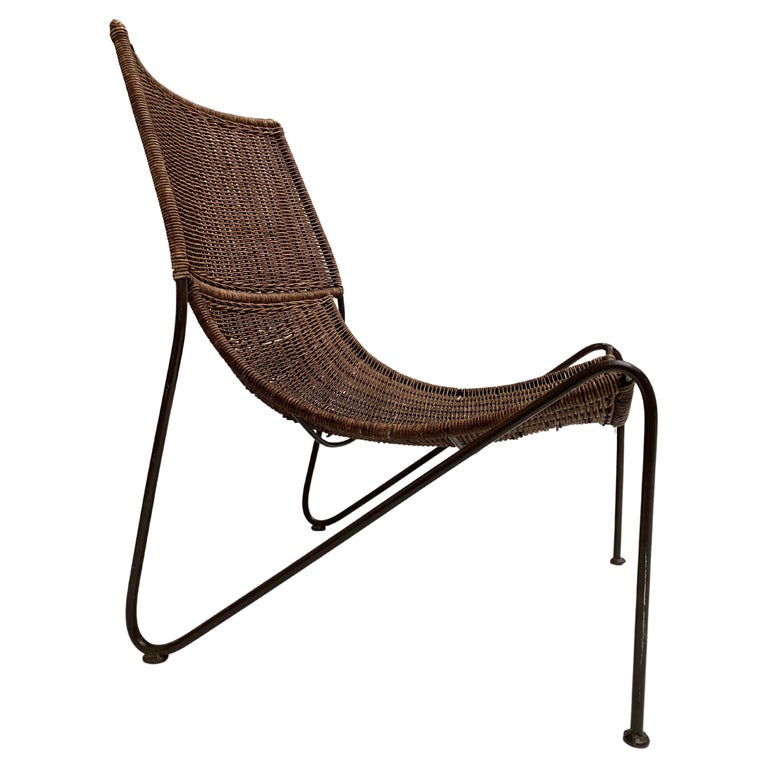 Rare 1950s Rene-Jean Caillette Wicker Lounge Chair with Serpentine Form ...