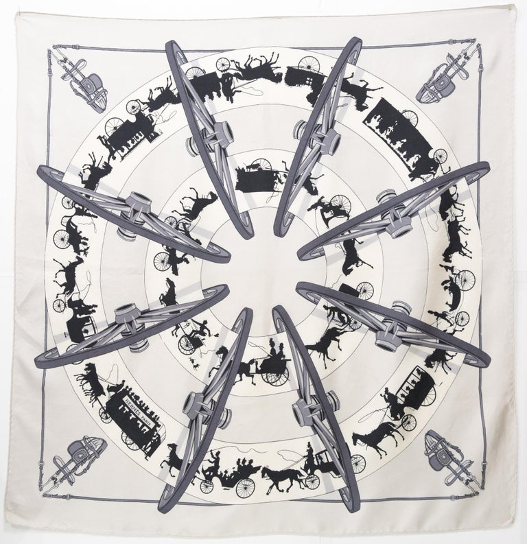 Rare 1951 Hermes Paris qui Roule by Hugo Grygkar Silk Scarf For Sale at ...