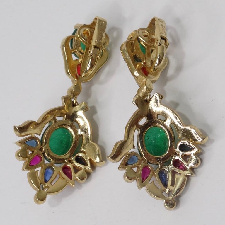 Rare 1960s Crown Trifari "Jewels Of India" Long Dangle Drop Moghul Earrings For Sale at 1stDibs