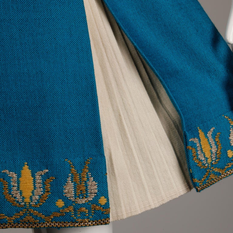 Rare 1960s Nikos-Takis Vintage Blue Shift Dress with Hand Embroidered ...