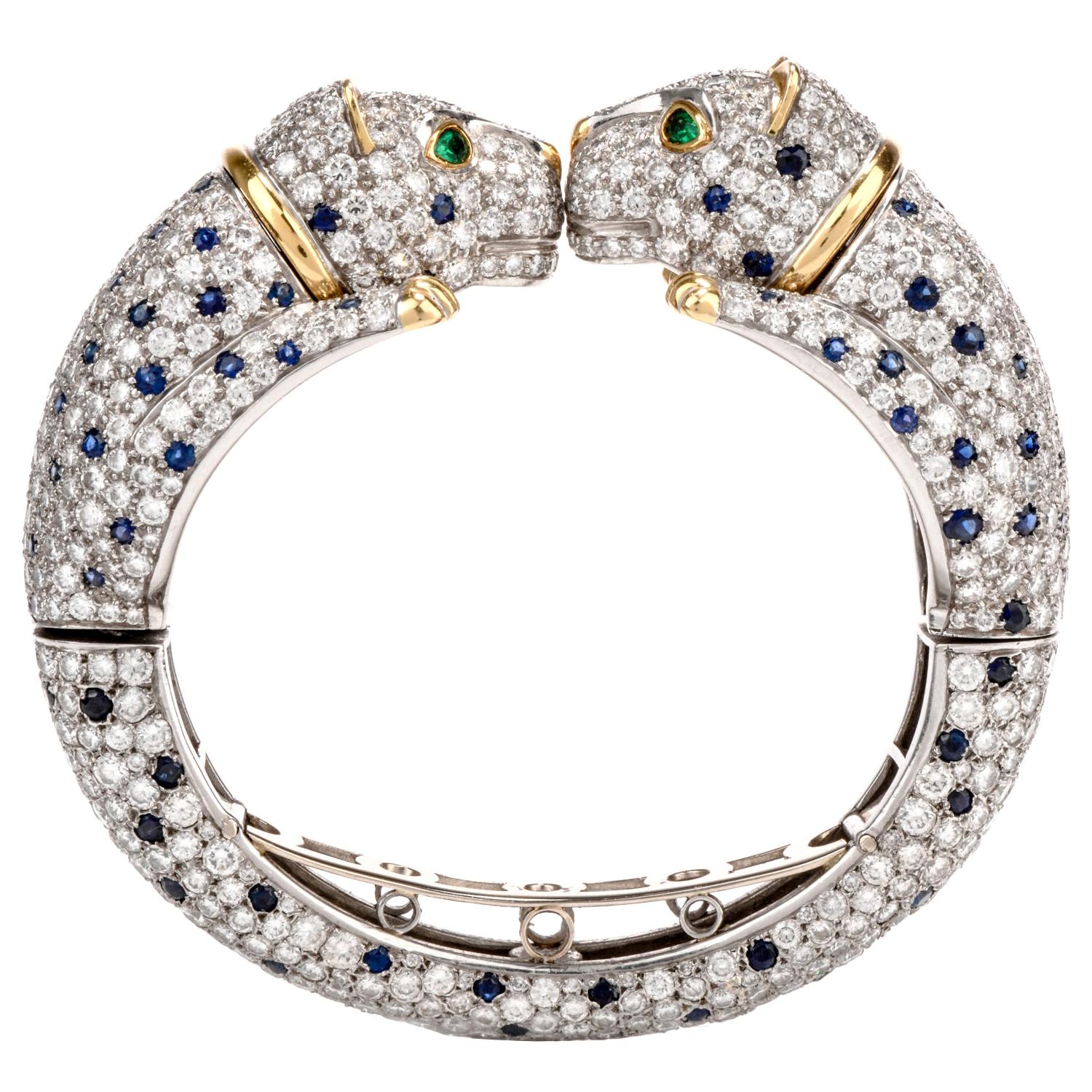 Diamond and Yellow Sapphire Panther Bangle For Sale at 1stDibs
