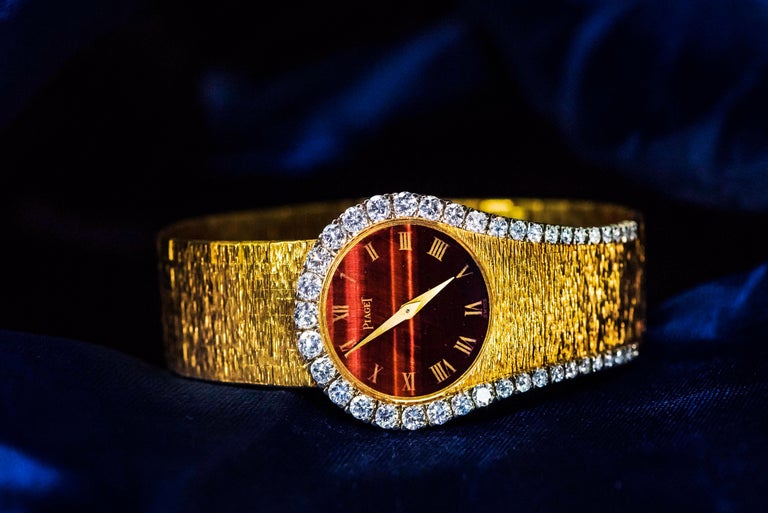 1970s Piaget Tiger Eye Diamond Set "Limelight" Yellow Gold Bracelet ...