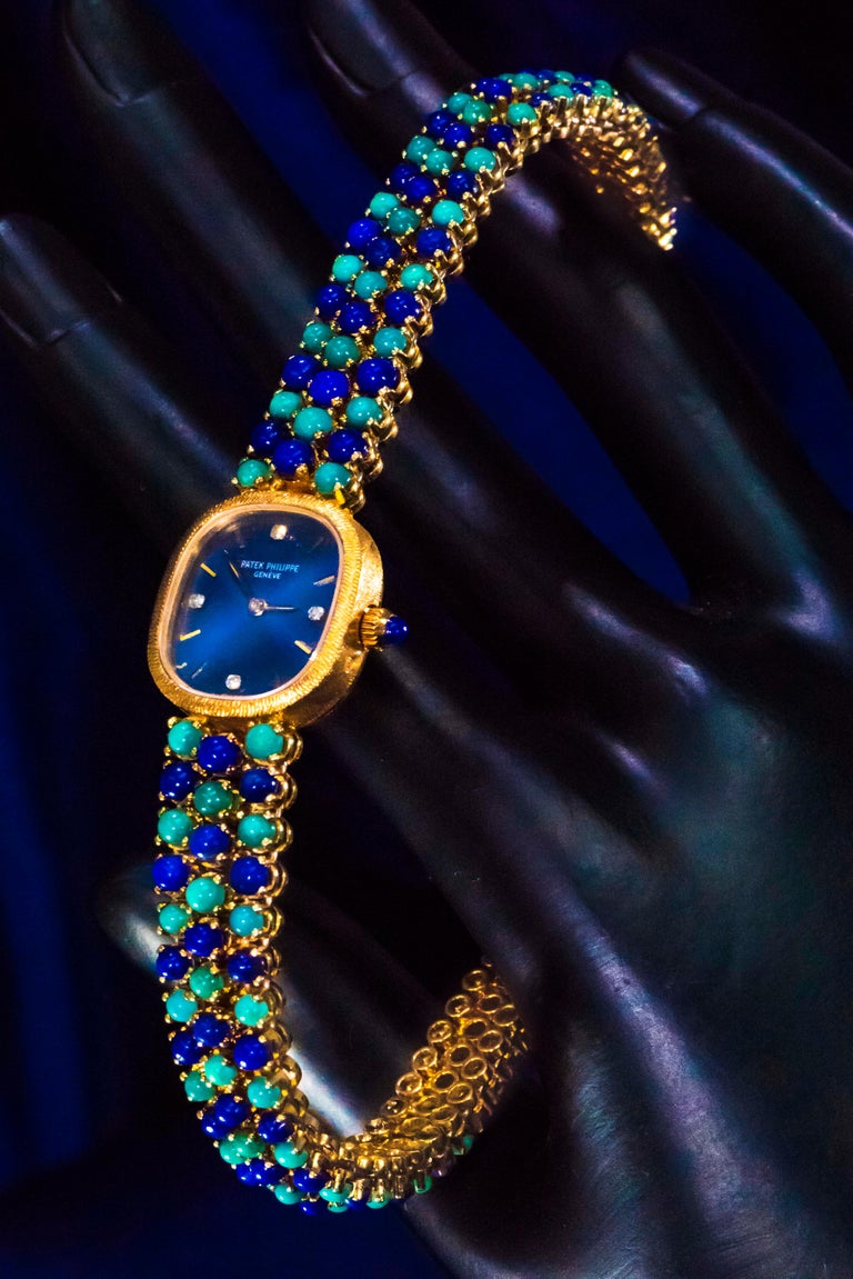 1971 Piece Unique Patek Philippe Lapis Turquoise Diamond Bracelet Watch ...