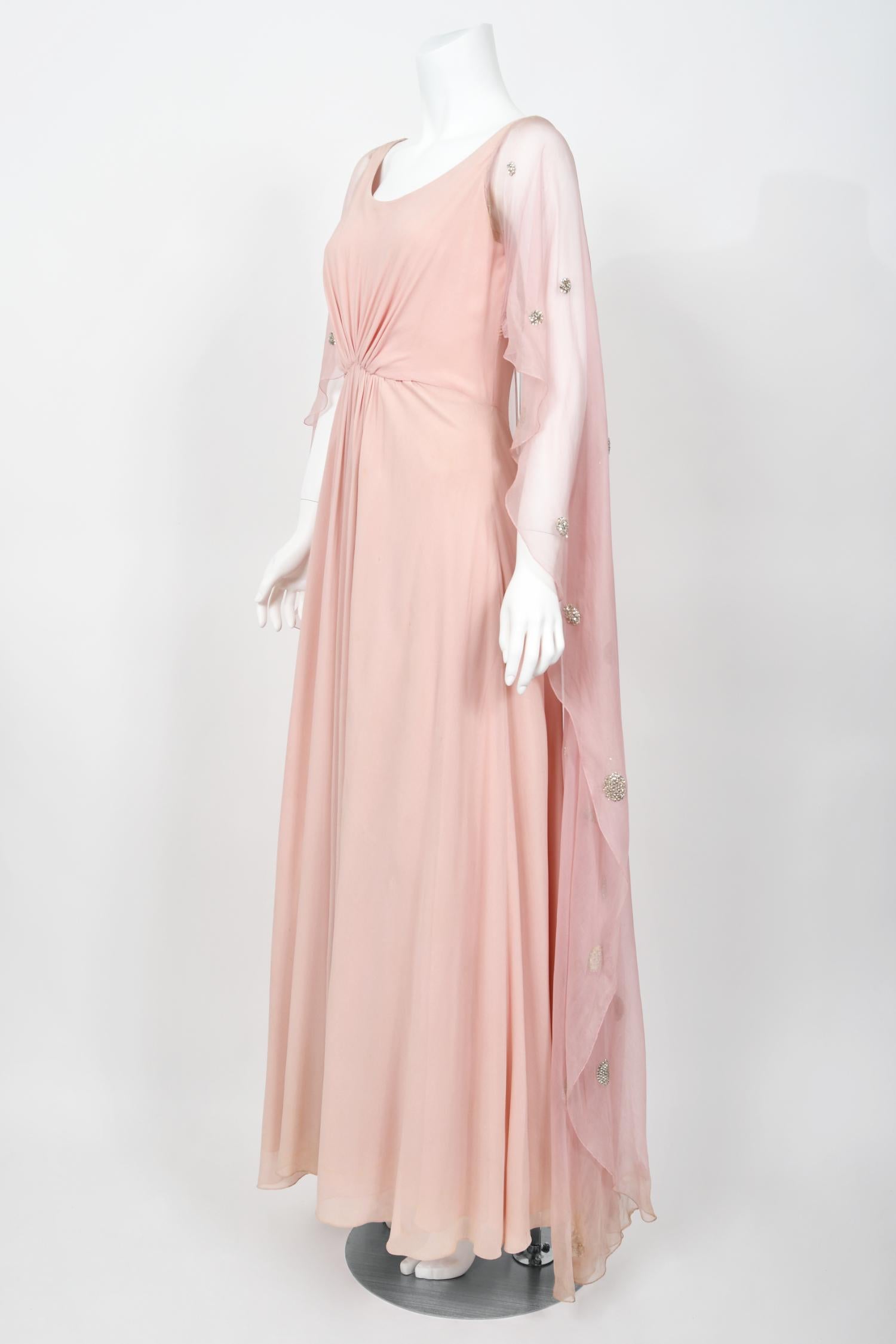 Rare 1974 Valentino Haute Couture Pale-Pink Beaded Crystal Silk Winged ...