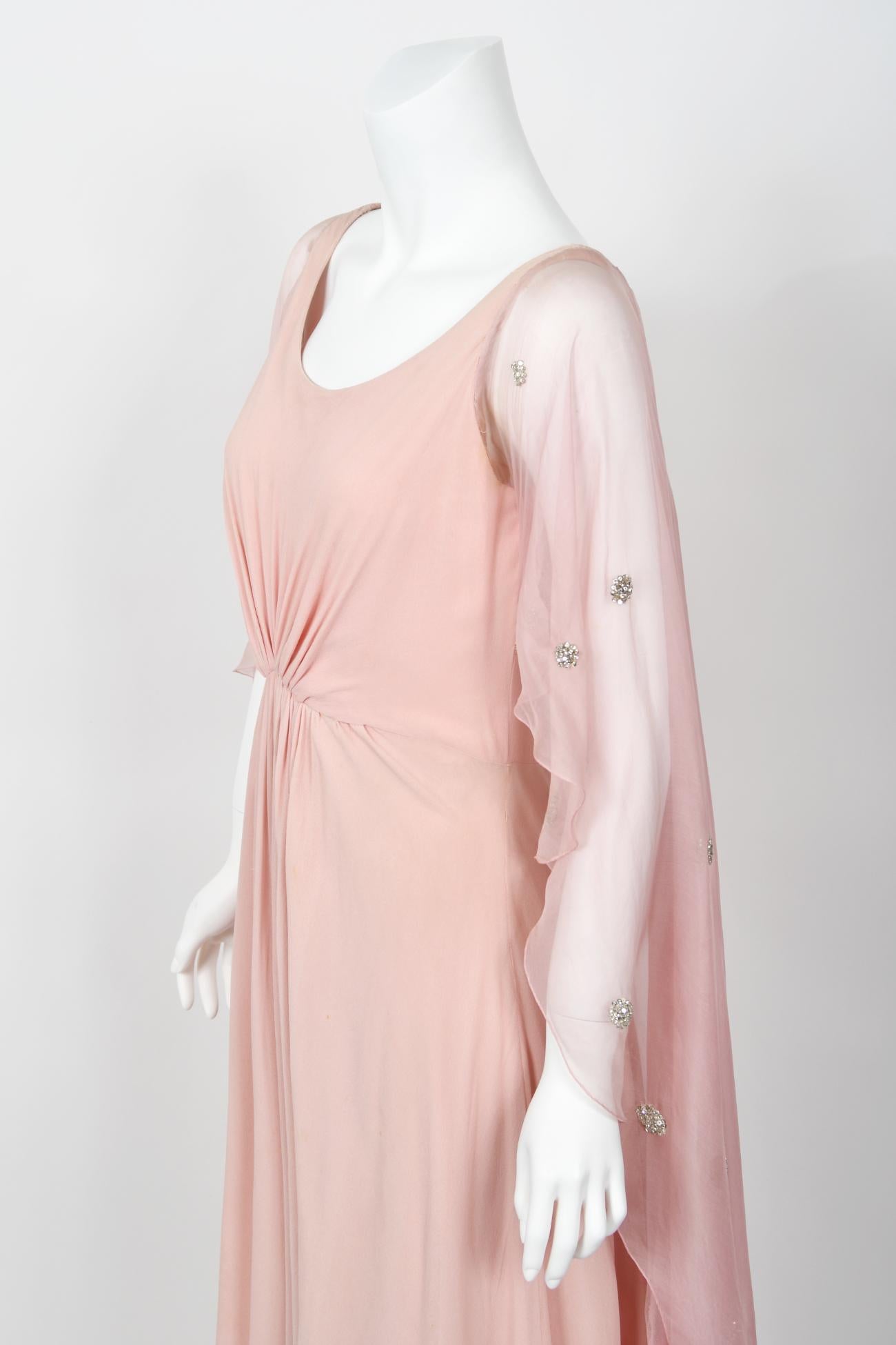 Rare 1974 Valentino Haute Couture Pale-Pink Beaded Crystal Silk Winged ...