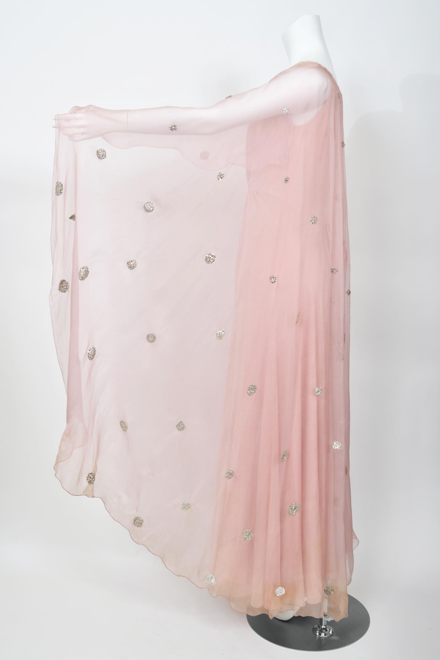Rare 1974 Valentino Haute Couture Pale-Pink Beaded Crystal Silk Winged ...