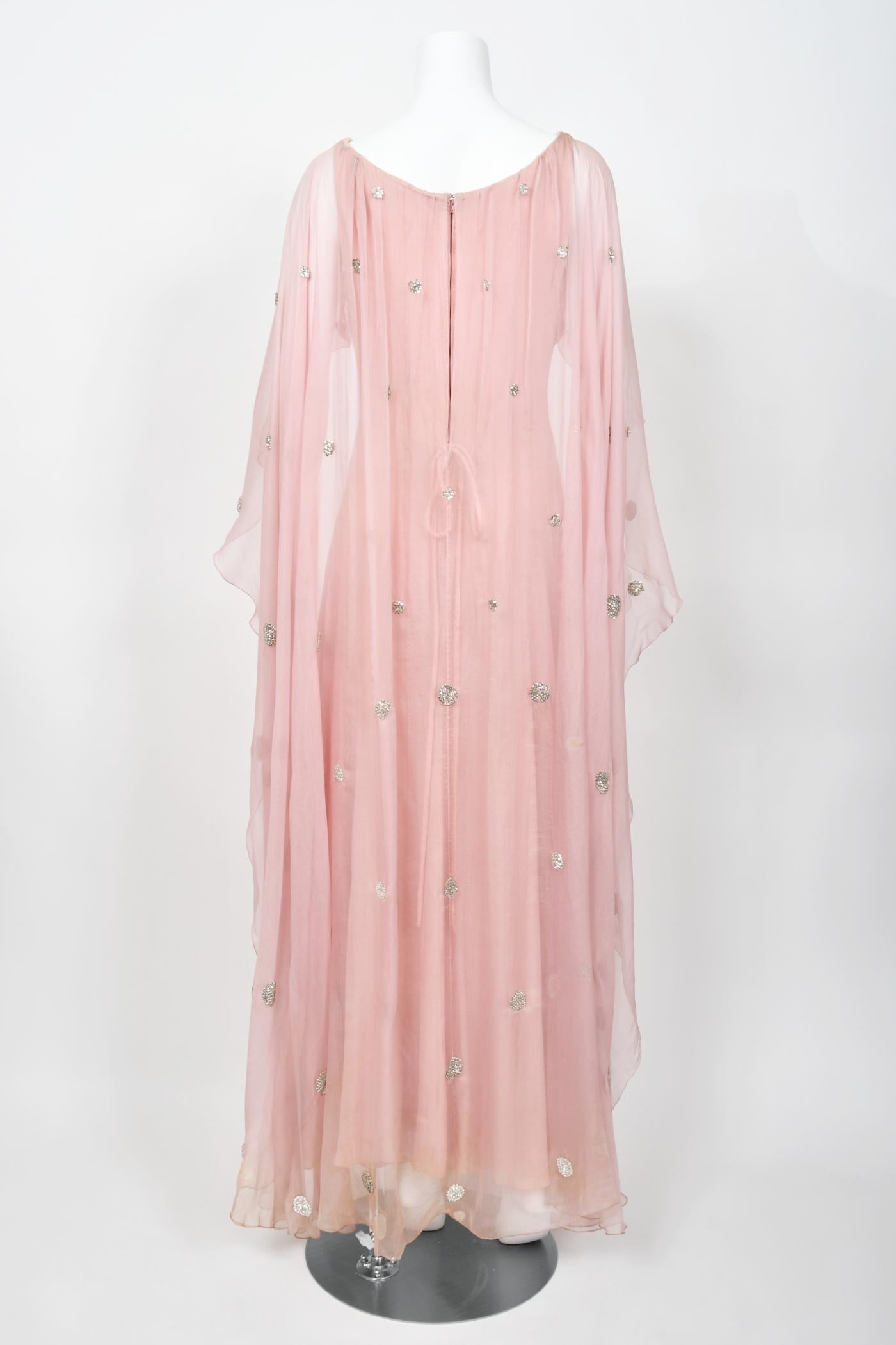 Rare 1974 Valentino Haute Couture Pale-Pink Beaded Crystal Silk Winged ...