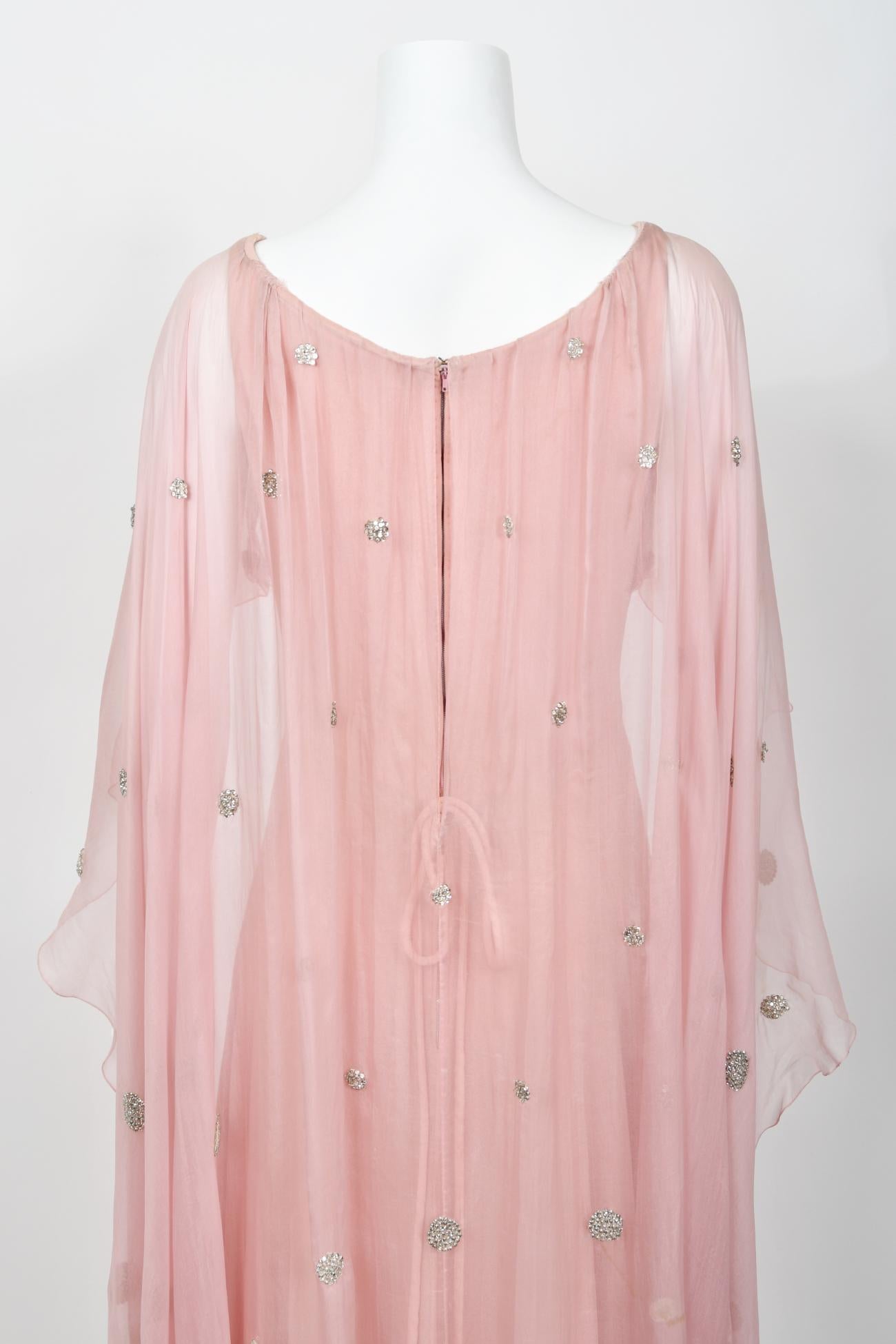 Rare 1974 Valentino Haute Couture Pale-Pink Beaded Crystal Silk Winged ...