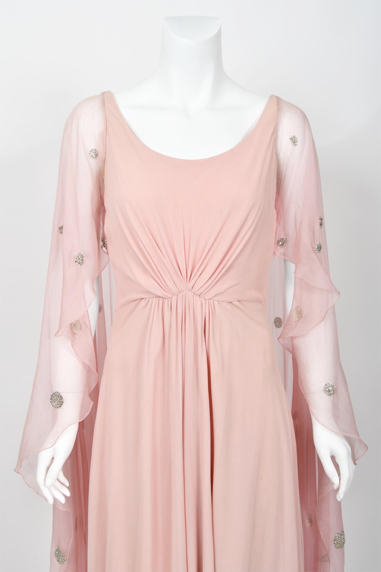 Rare 1974 Valentino Haute Couture Pale-Pink Beaded Crystal Silk Winged ...