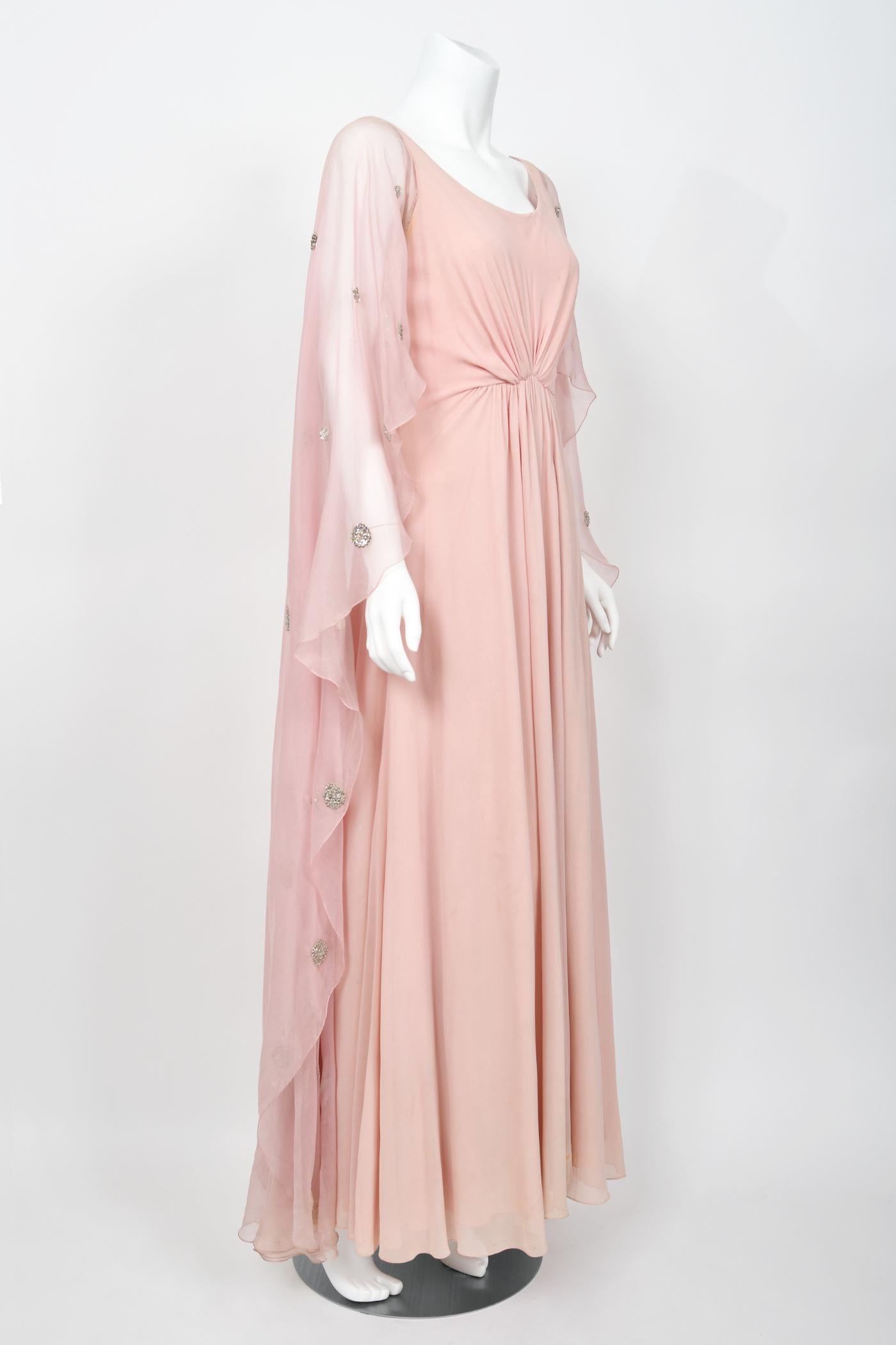 Rare 1974 Valentino Haute Couture Pale-Pink Beaded Crystal Silk Winged ...