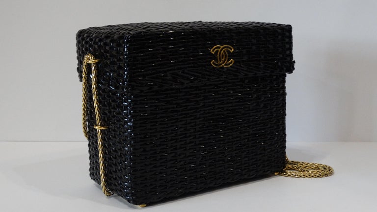 Rare 1990s Chanel Black Woven Rattan Basket Bag at 1stDibs