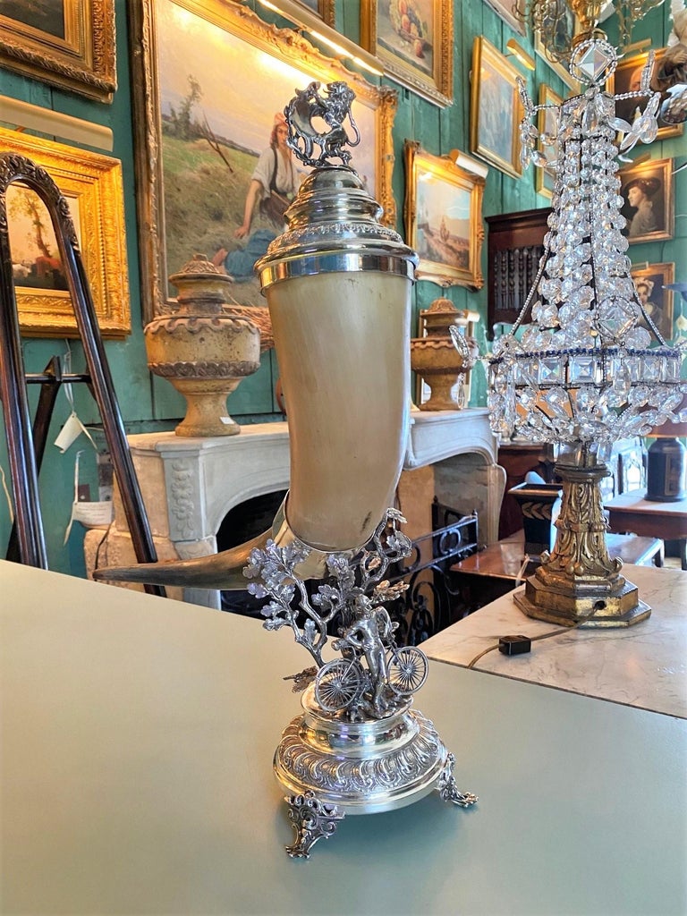 Rare 19th/20th Century Horn Cyclist Trophy Drinking Cornucopia Horn of ...