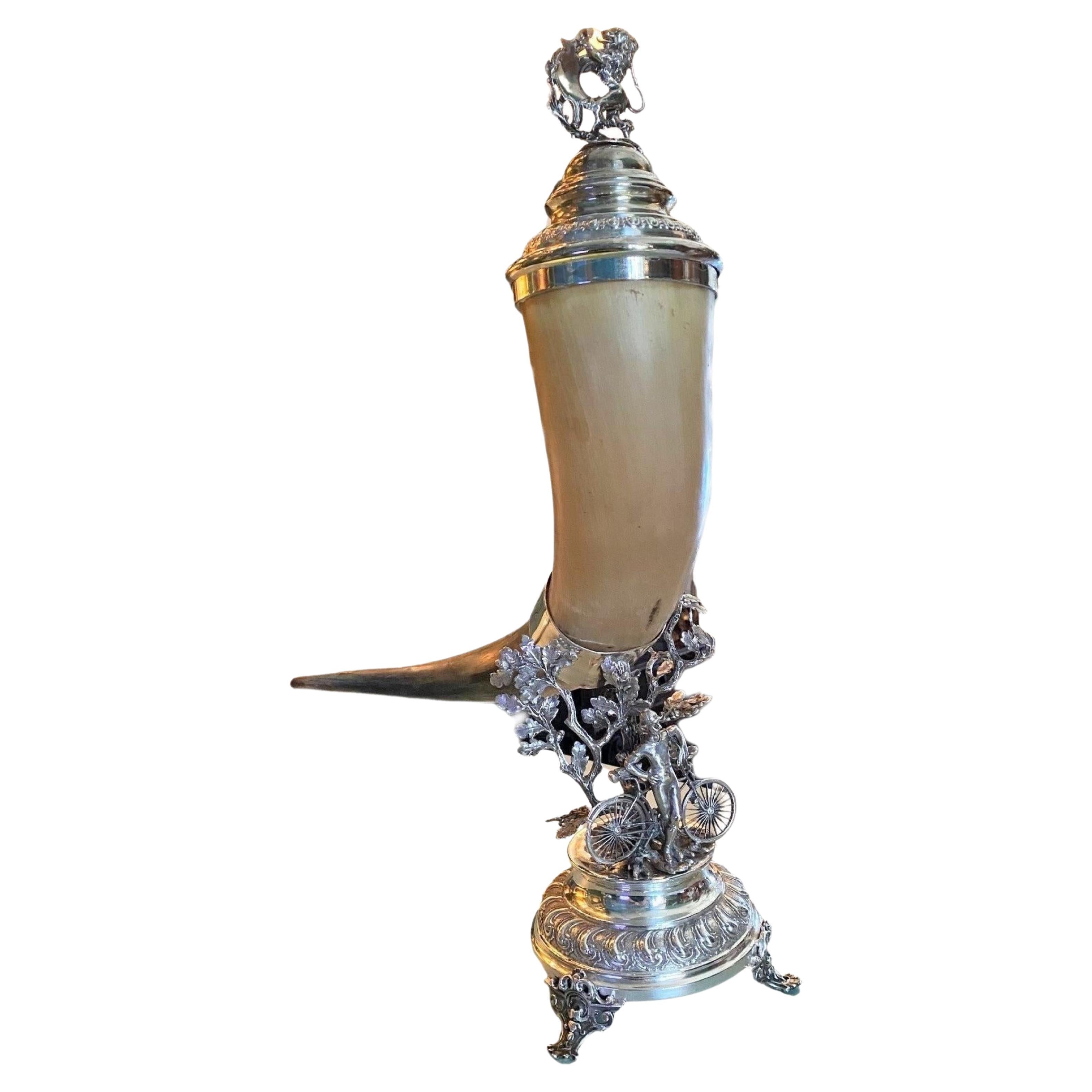 Large 19th Century Buffalo Horn of Plenty, Cornucopia Mounted in Metal ...