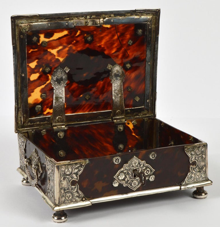 Rare 19th Century Anglo Indian Repousse Silver Mounted Tortoise Shell ...
