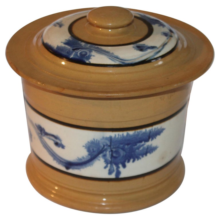 Rare 19th Century Mocha Yellow Ware Butter Tub at 1stDibs