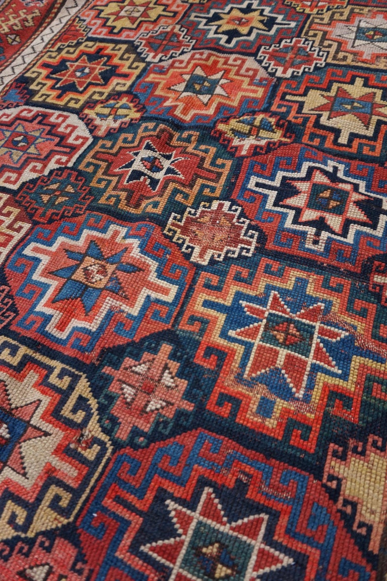 Rare 19th Century Star Kazakh Caucasus Tribal Hand-knotted Rug Natural ...