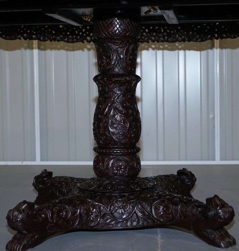 Rare 19th Century Anglo Indian Padauk Table Hand Carved Hardwood Lions ...