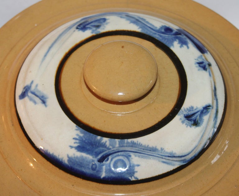 Rare 19th Century Mocha Yellow Ware Butter Tub at 1stDibs