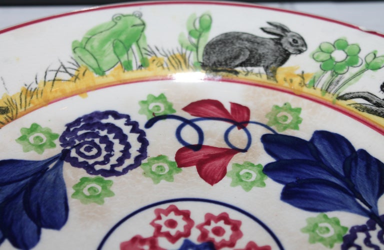 Rare 19th Century Stick Spatter Rabbit Plate For Sale at 1stDibs