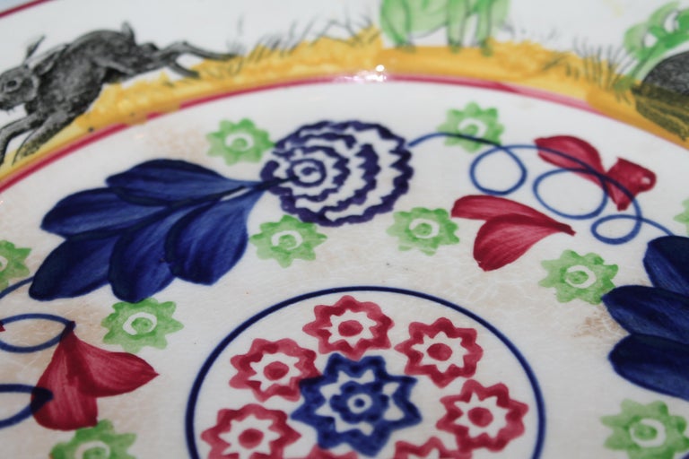 Rare 19th Century Stick Spatter Rabbit Plate For Sale at 1stDibs