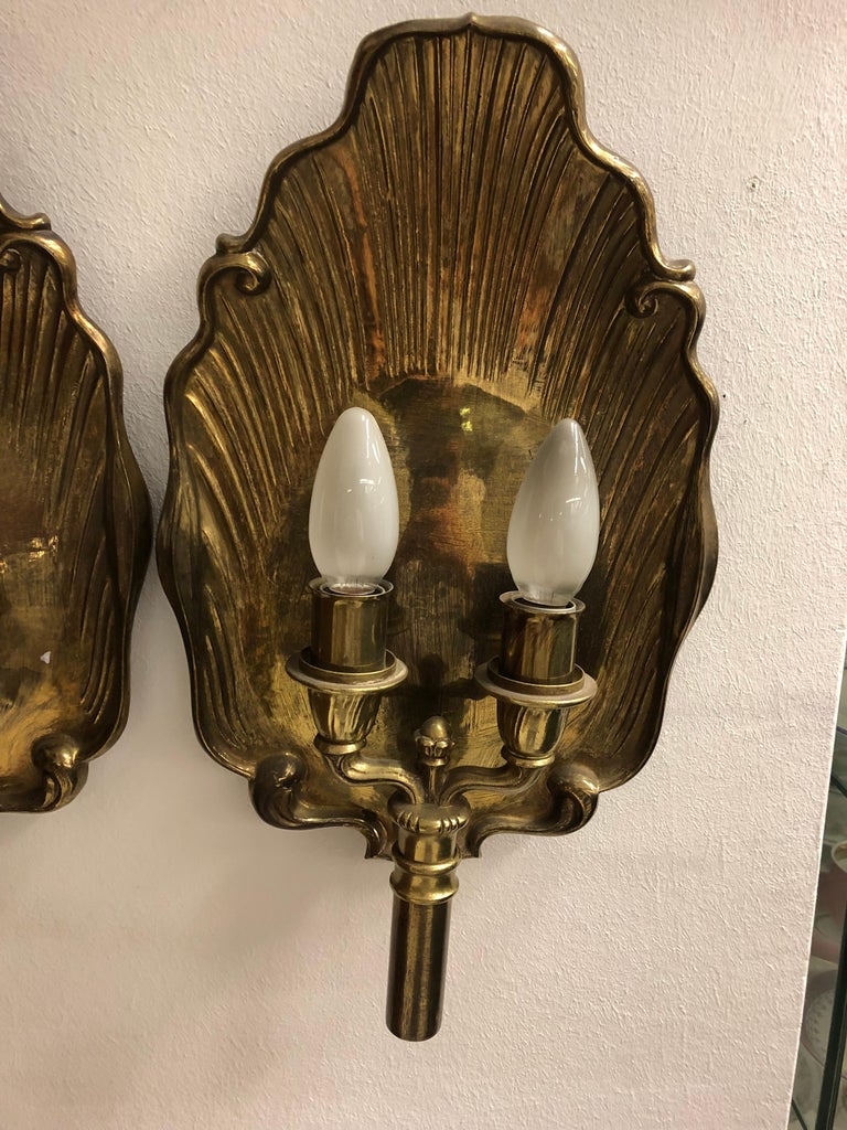 Rare 20th Century Brass Sconces, Electrified, Shell Shape at 1stDibs