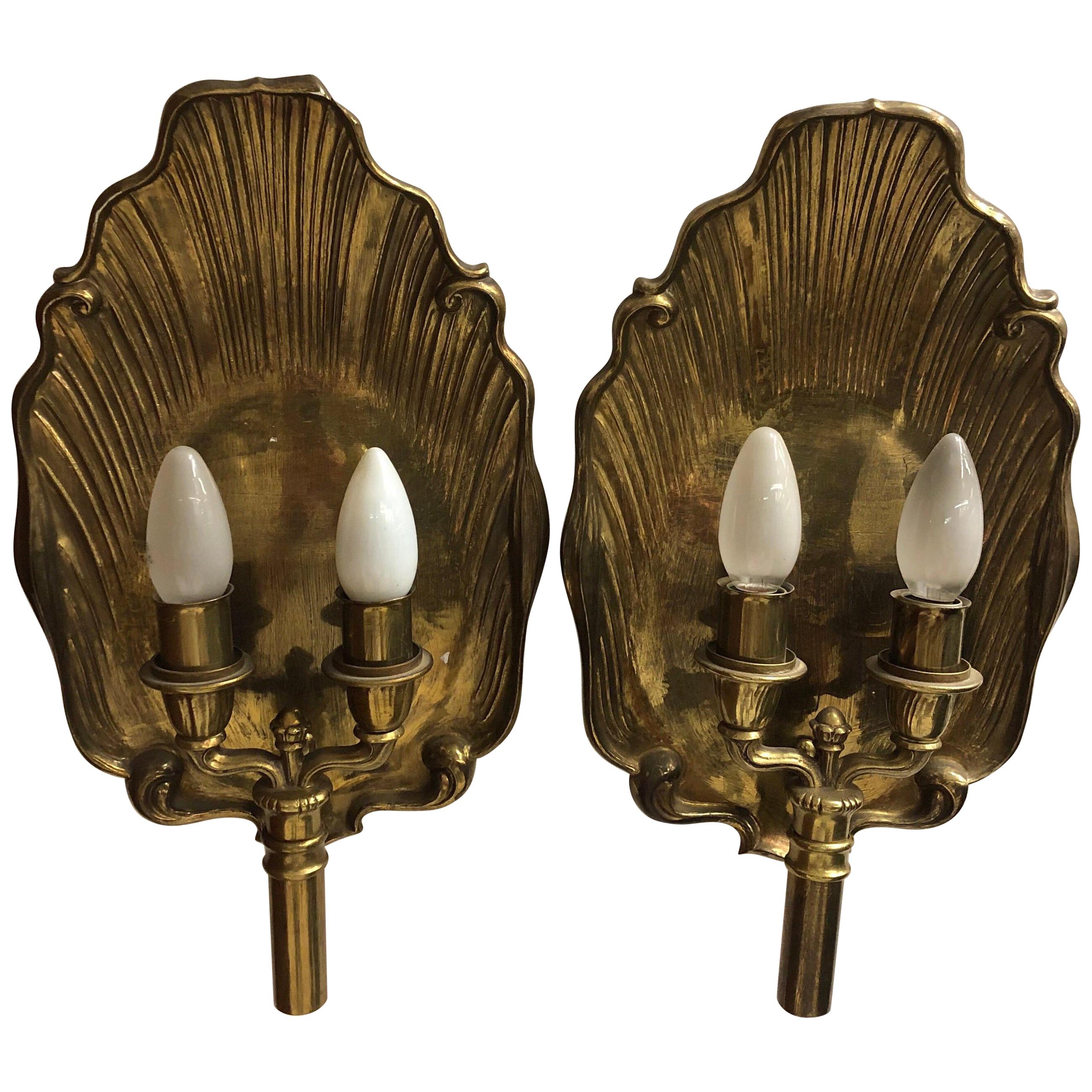 Rare 20th Century Brass Sconces, Electrified, Shell Shape at 1stDibs
