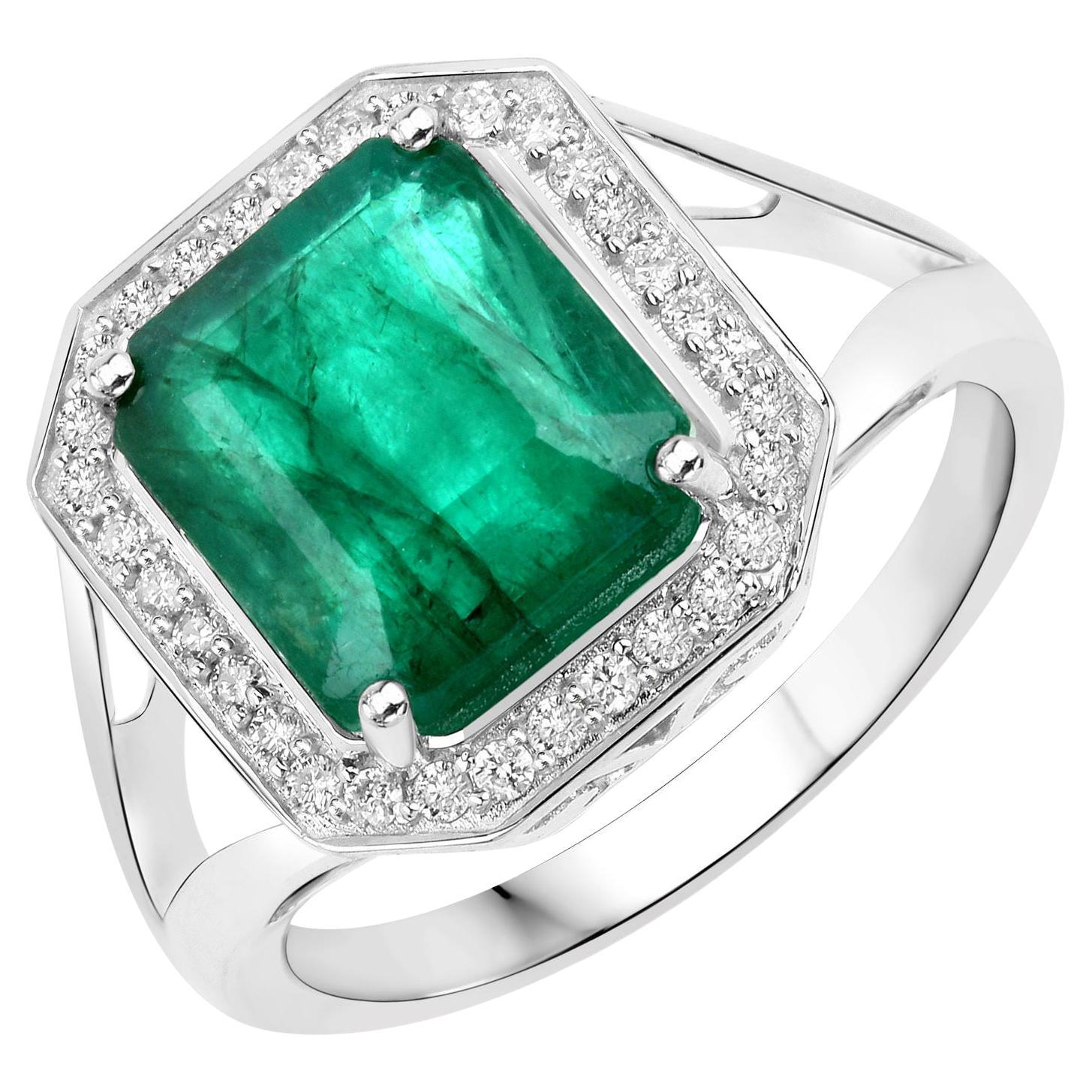 Rare 3.30 Carat Natural Zambian Emerald Set in Diamond Halo Ring 14k ...