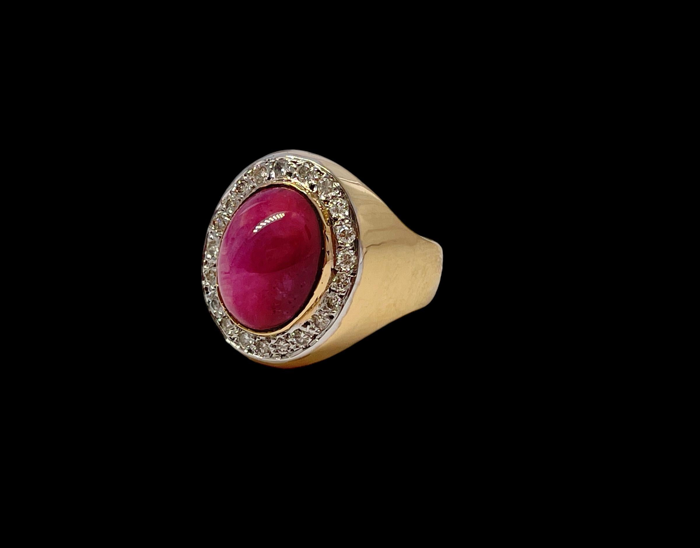 Rare 4ct Untreated Star Ruby Diamond Halo Ring 18ct Yellow Gold Gents ...