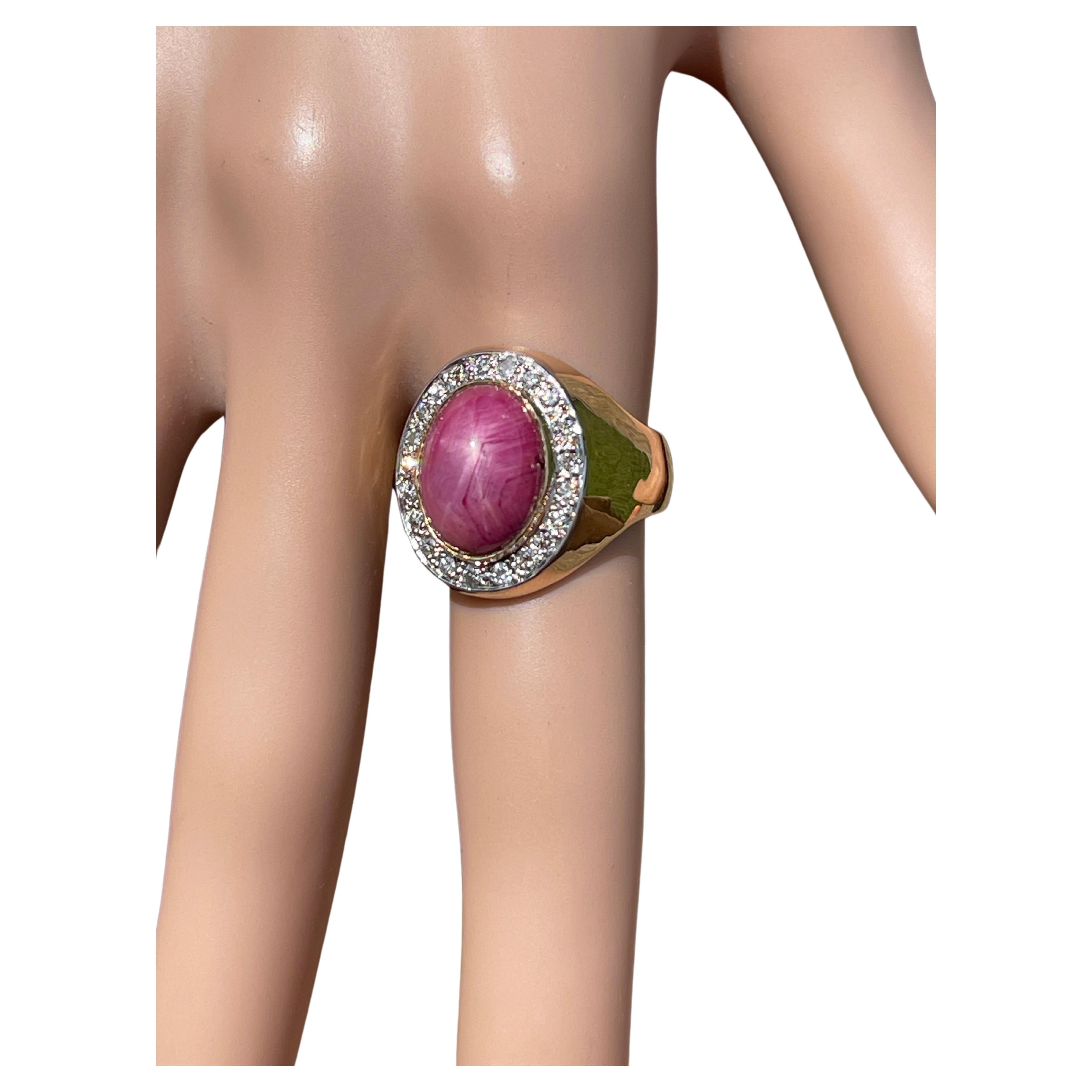 Rare 4ct Untreated Star Ruby Diamond Halo Ring 18ct Yellow Gold Gents Unisex For Sale at 1stDibs