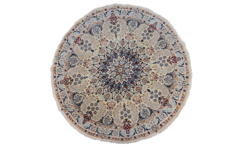 Rare 5' Round Nain Rug Beautiful Wool and Silk Handmade Persian Rug For ...