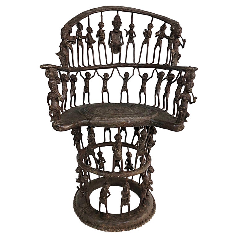 Rare African Cameroon Bronze Figurative Throne Chair, 20th Century For ...