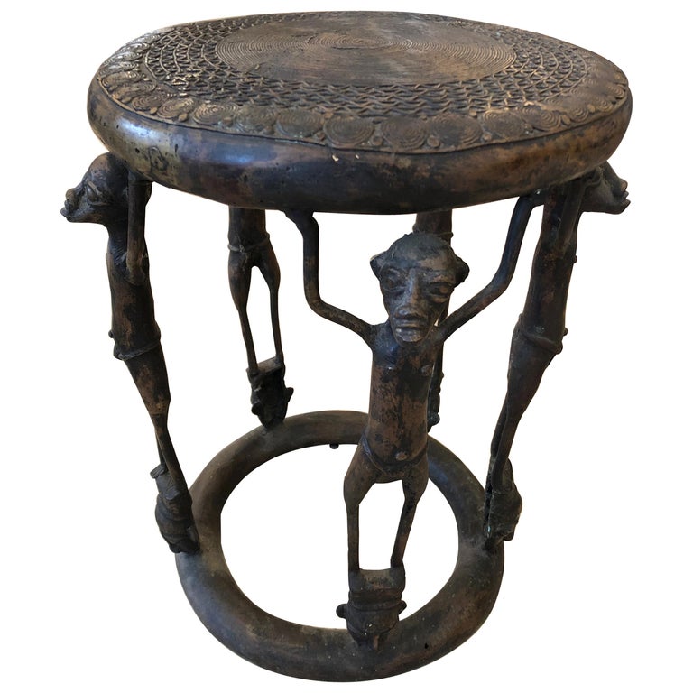 Rare African Handcrafted Bronze Round Little Accent Side Table at 1stDibs