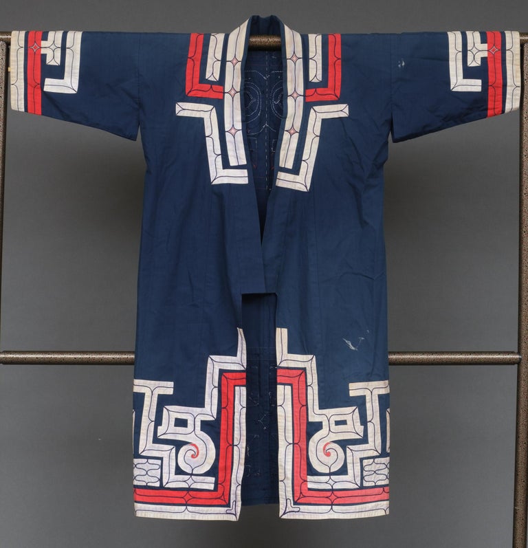 Rare Ainu Navy Cotton Robe Featuring Wide Appliquéd Geometric Bands ...