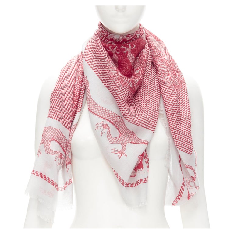 rare ALEXANDER MCQUEEN Lane Crawford wool silk cashmere grey red dragon ...