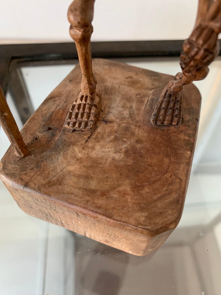 Rare and All Hand Carved Wooden Folk Art Miniature Grim Reaper Skeleton ...