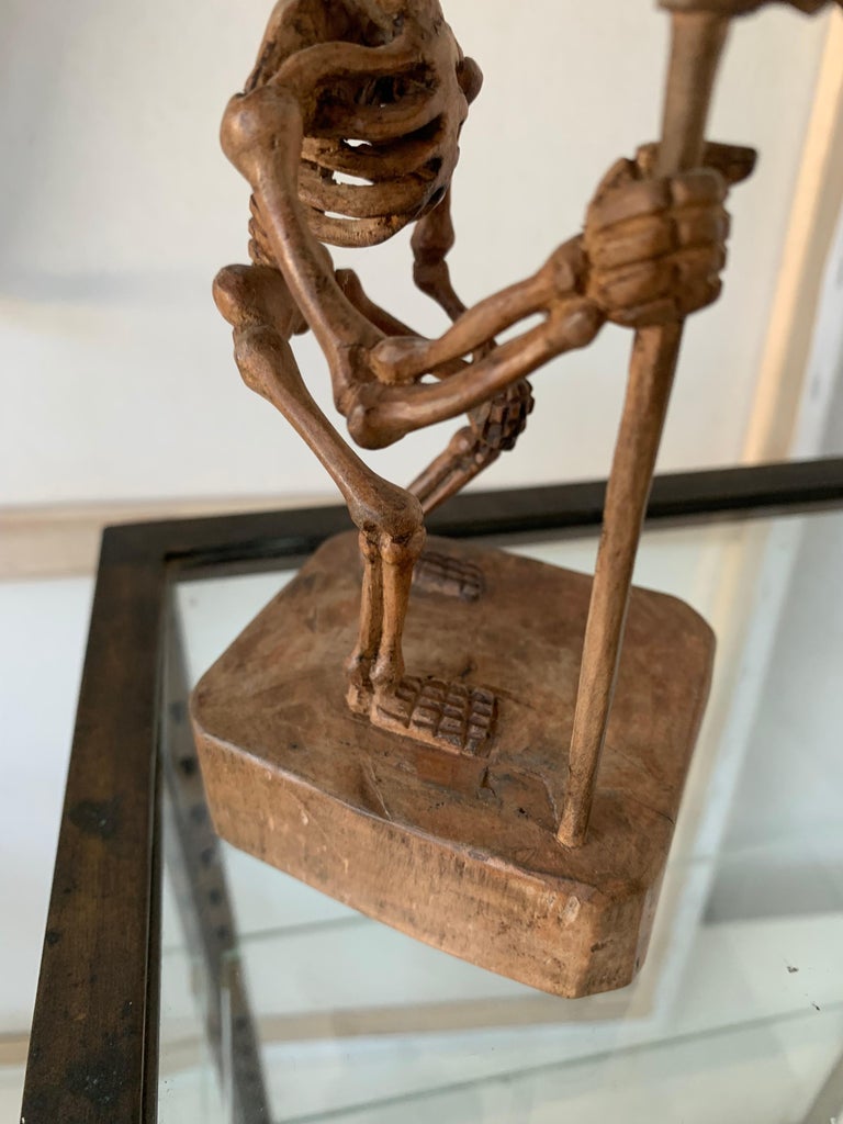 Rare and All Hand Carved Wooden Folk Art Miniature Grim Reaper Skeleton ...