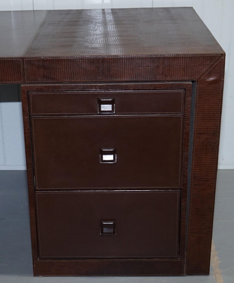 Rare Alligator Crocodile Leather Patina Large Desk Removable Drawers ...
