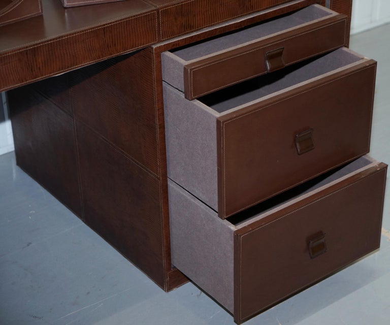 Rare Alligator Crocodile Leather Patina Large Desk Removable Drawers ...