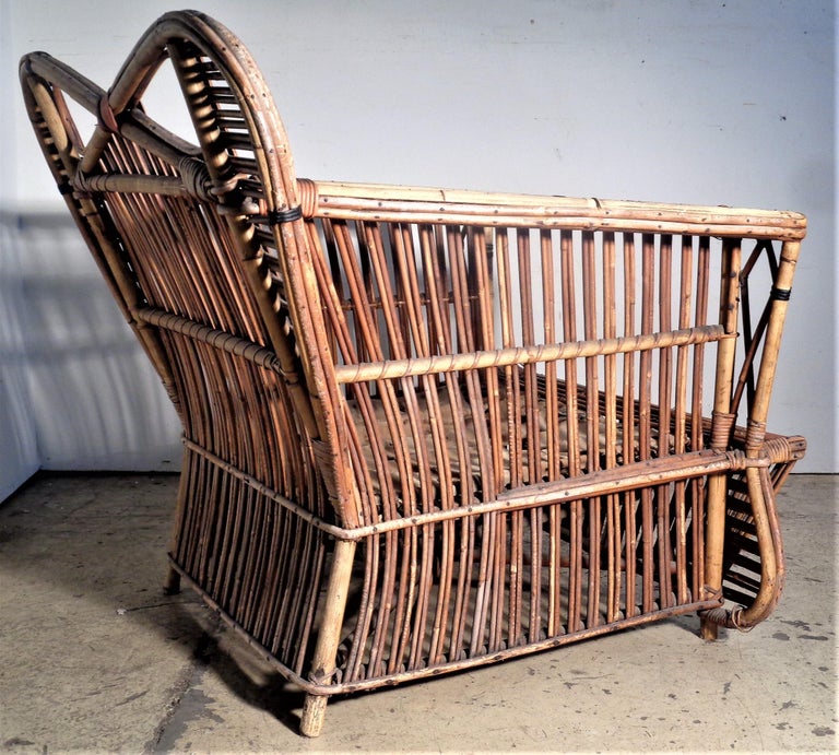 Rare Art Deco Stick Wicker Rattan Lounge Chair For Sale at 1stDibs