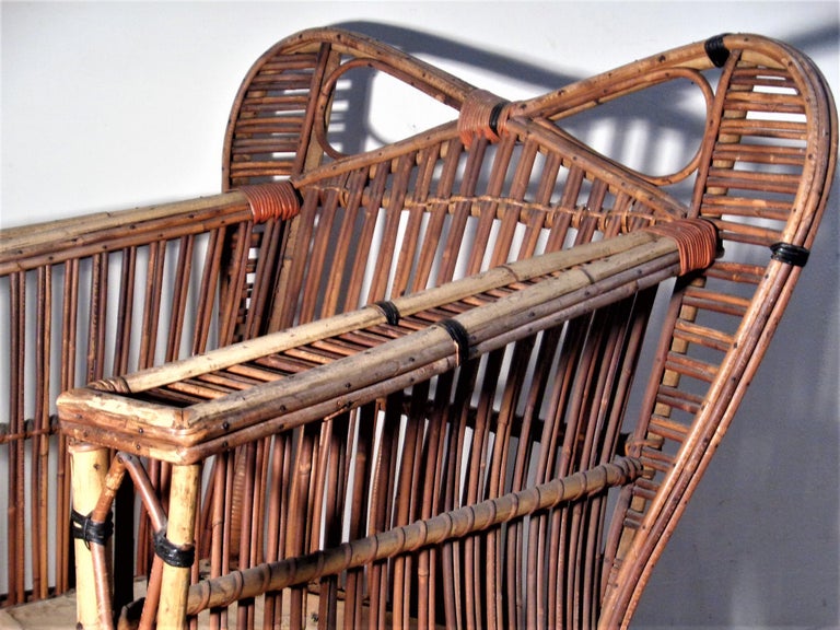 Rare Art Deco Stick Wicker Rattan Lounge Chair For Sale at 1stDibs