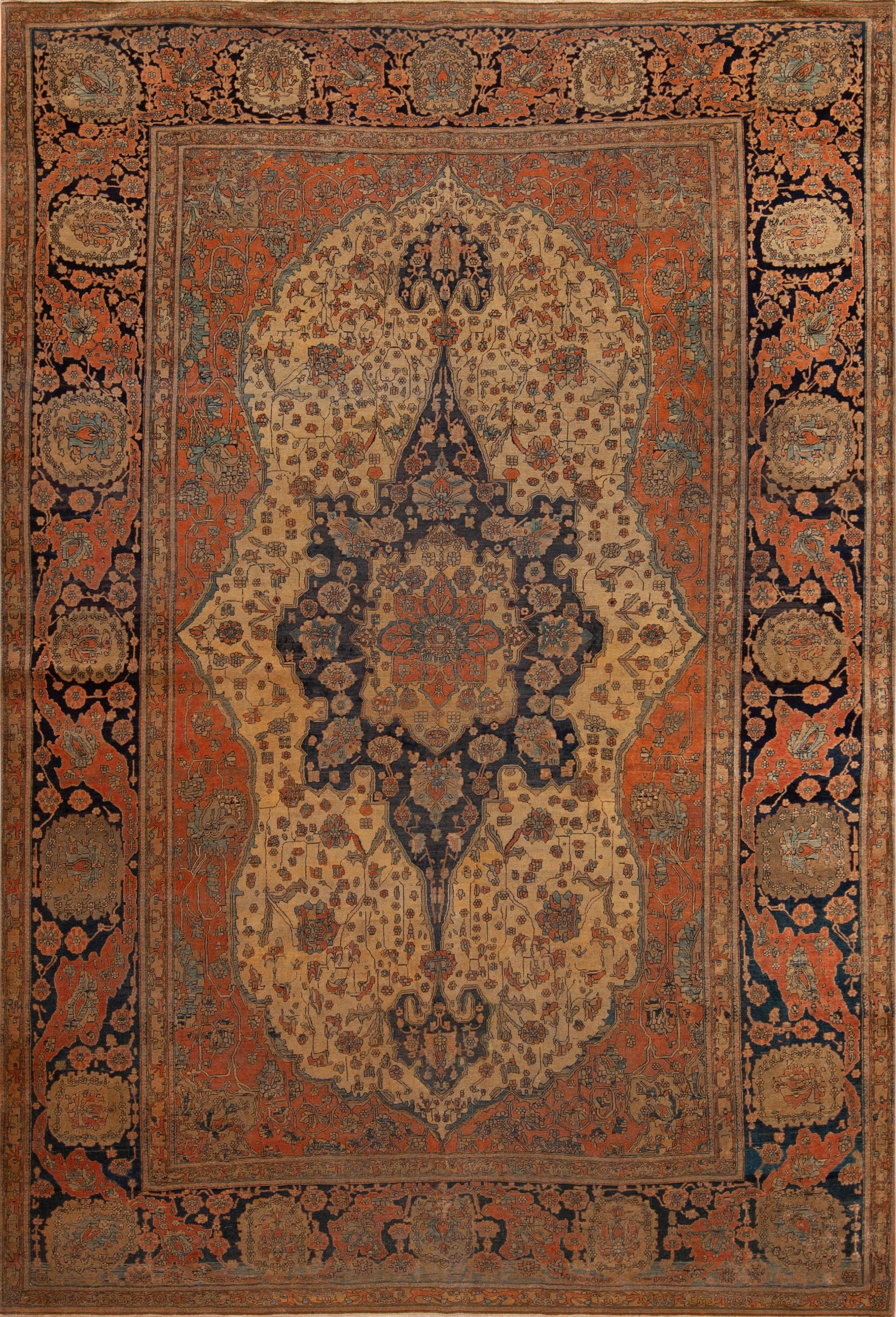 Rare And Beautiful Fine Weave Antique Persian Kashan Mohtasham Rug 7' x ...