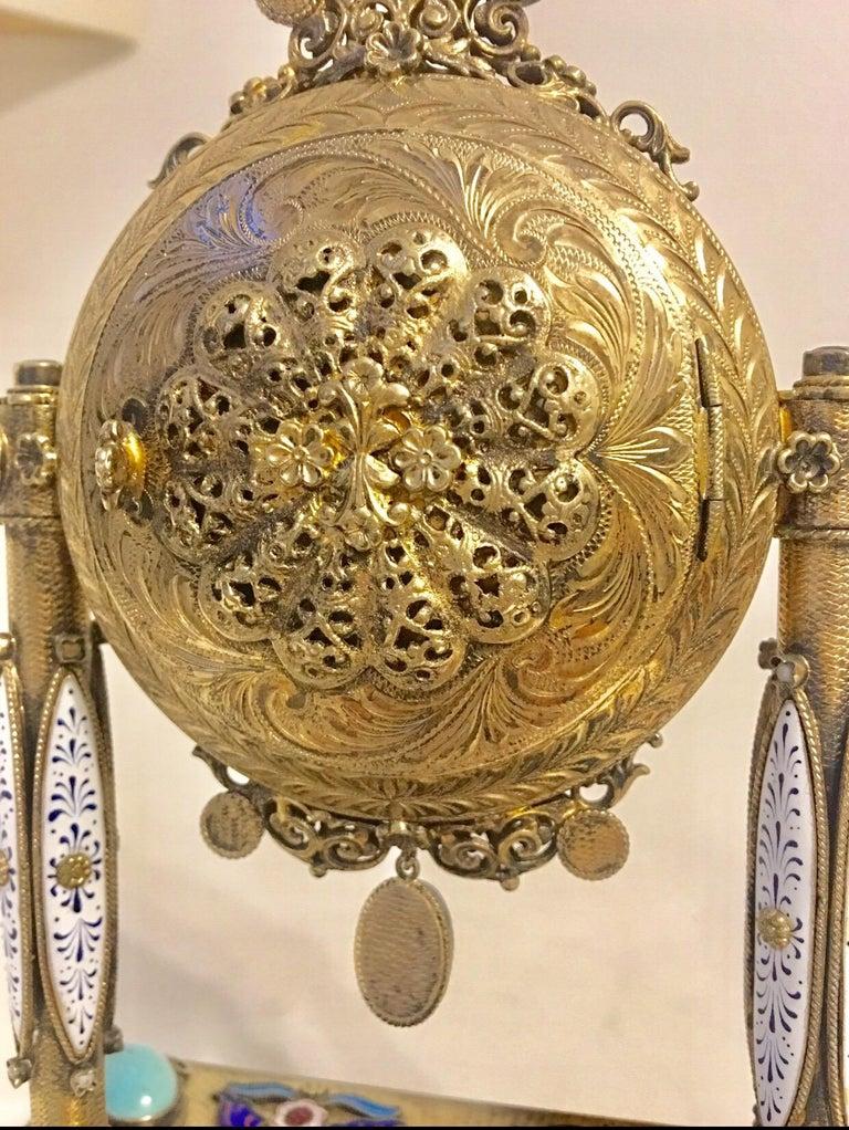 Rare and Fine Viennese Silver Gilt Enamel Precious Stones Musical Clock ...