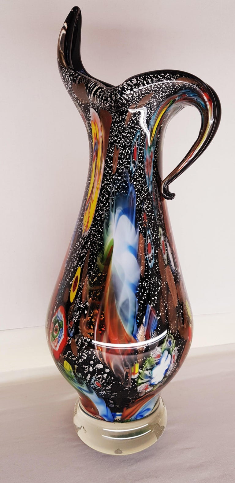Unique and Large Murano Glass Murrine Vase by Eugenio Ferro with Silver ...
