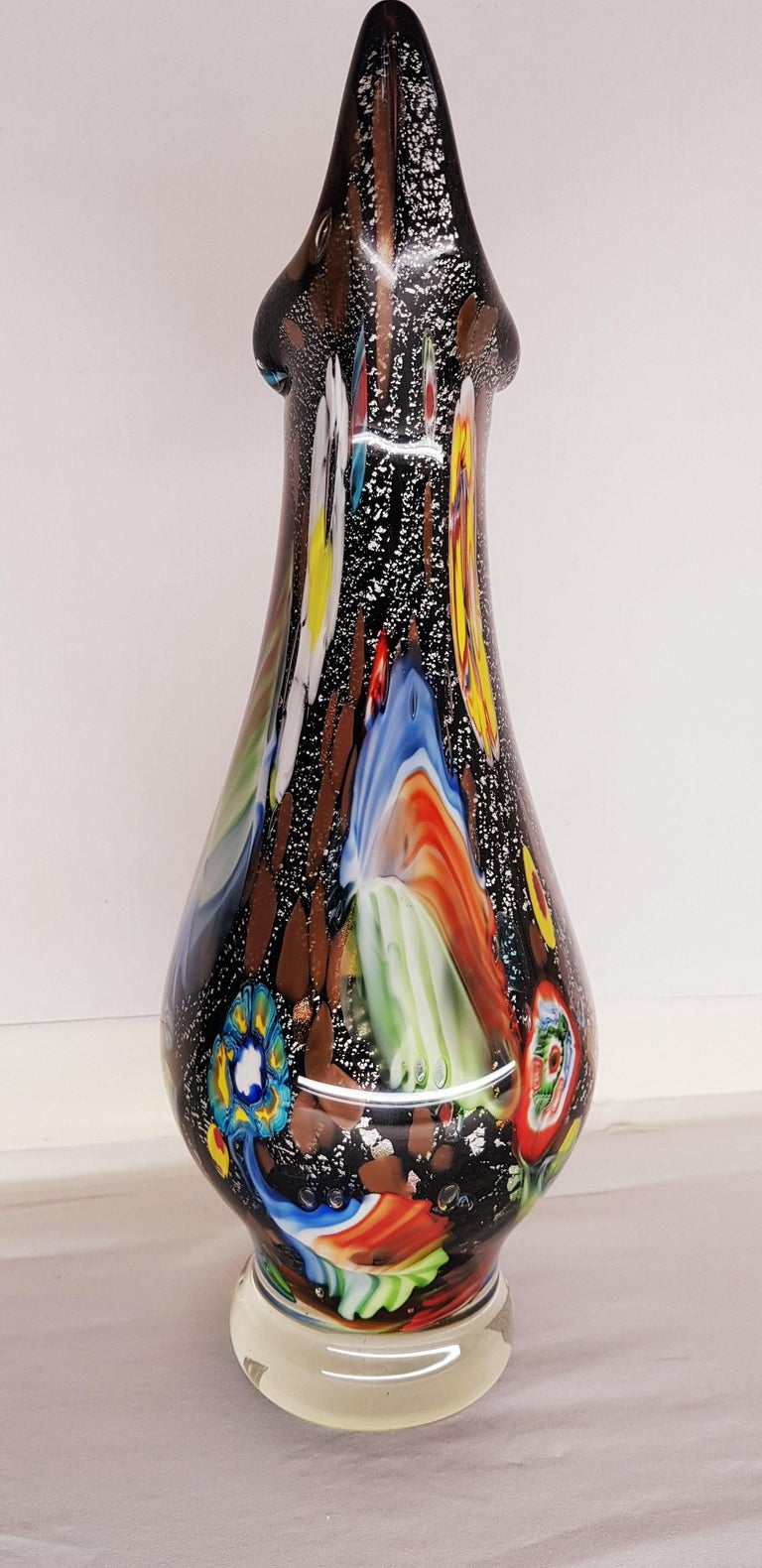 Unique and Large Murano Glass Murrine Vase by Eugenio Ferro with Silver ...