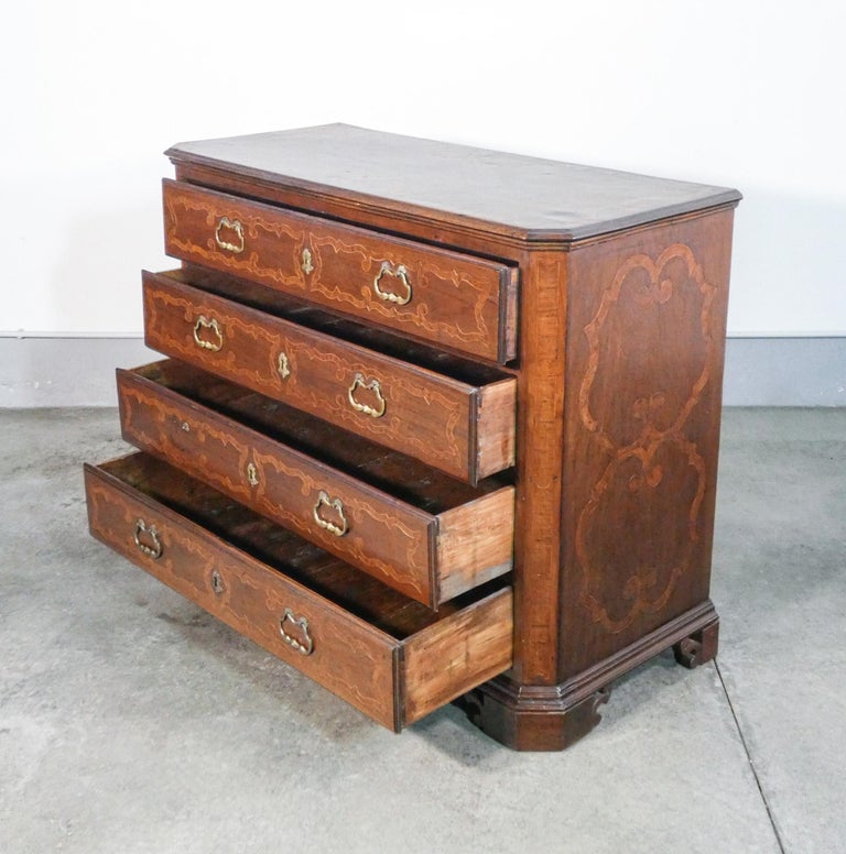 Rare and Original Piedmontese Chest of Drawers, Inlaid Walnut, Italy ...